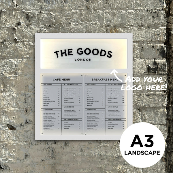 illuminated White Menu Case with your brand logo – The Goods London
