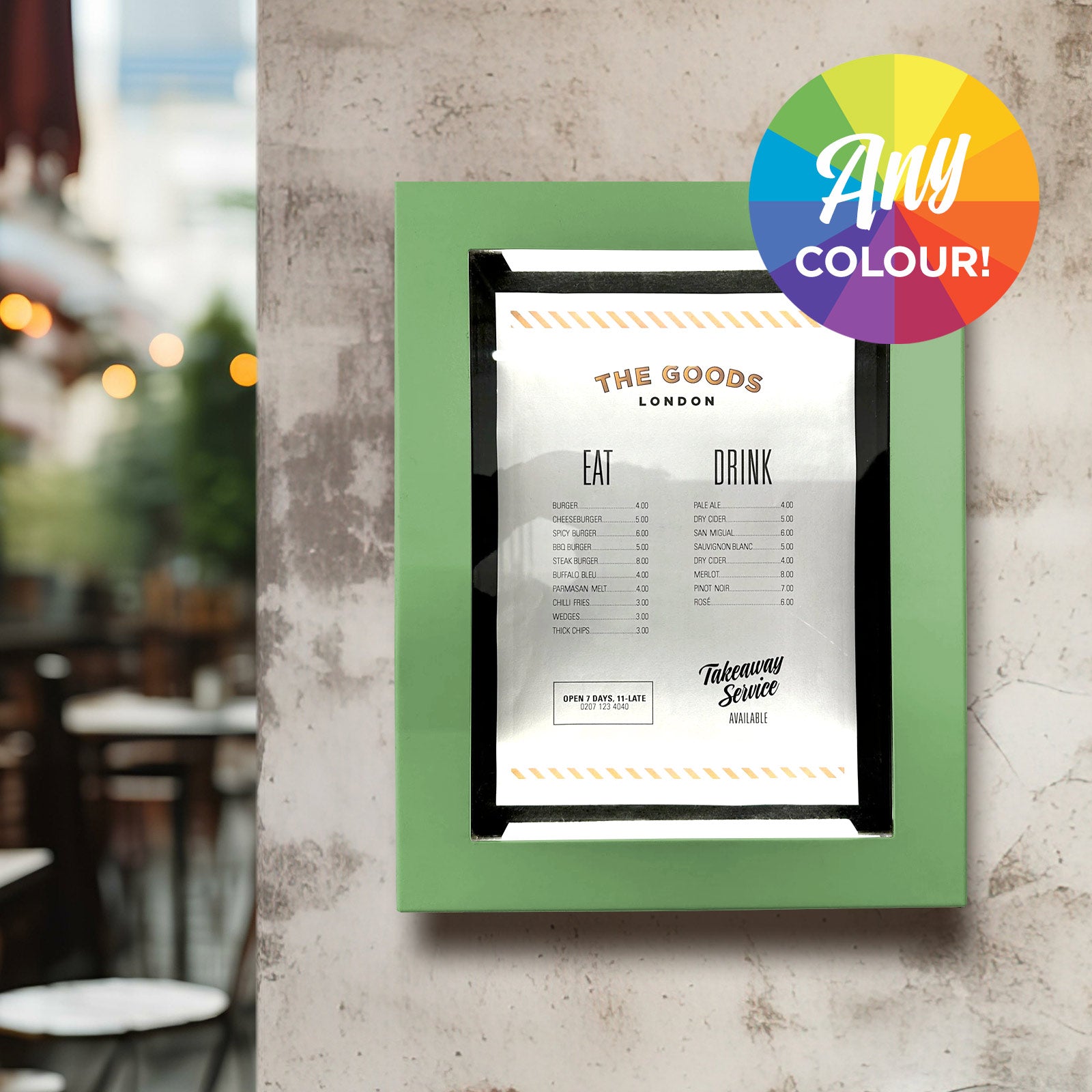 Lockable Menu Display Case - Any Colour – 'The Goods' Signs London