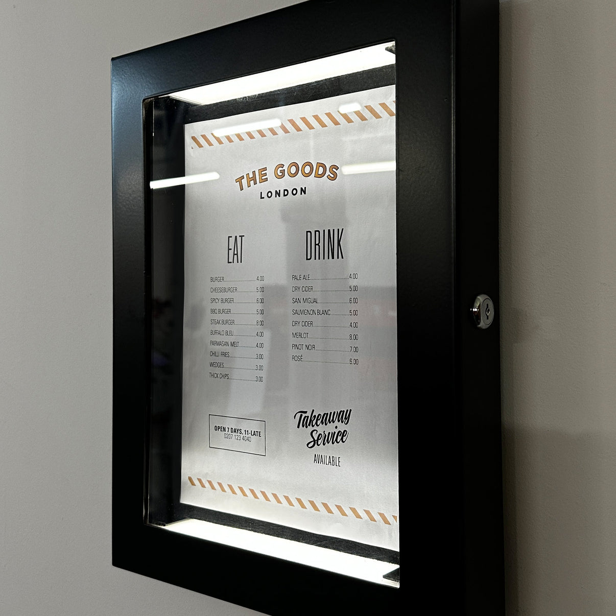 'The Aldwych' - Black Lockable Menu Display Case – 'The Goods' Signs London