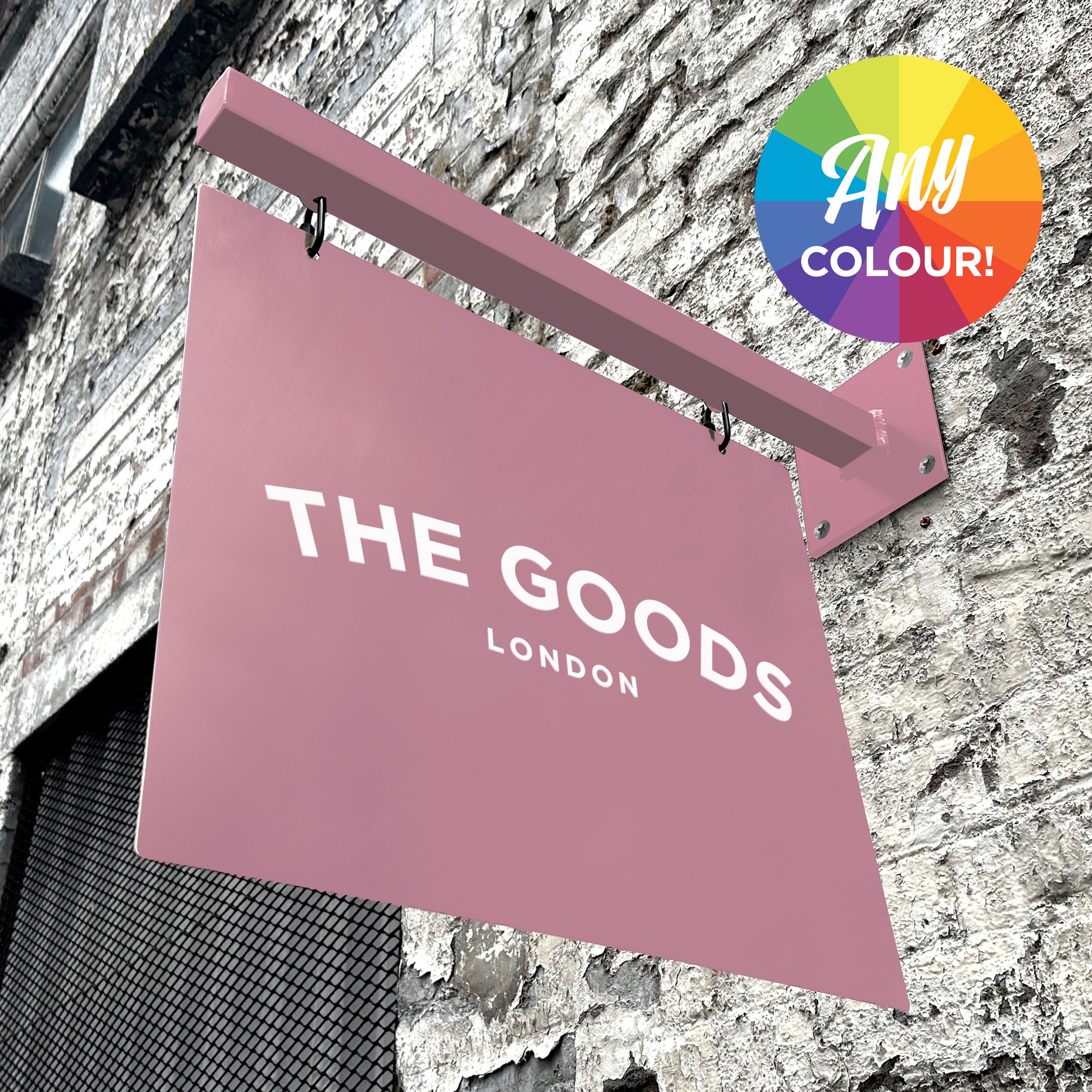 Outdoor Hanging Swing Sign (Any Colour) – 'The Goods' Signs London