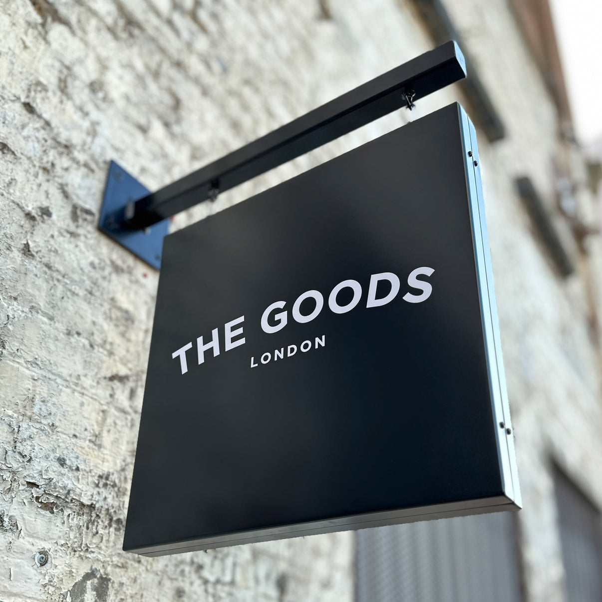 'The Bank' - Outdoor metal box hanging swing sign – 'The Goods' Signs ...